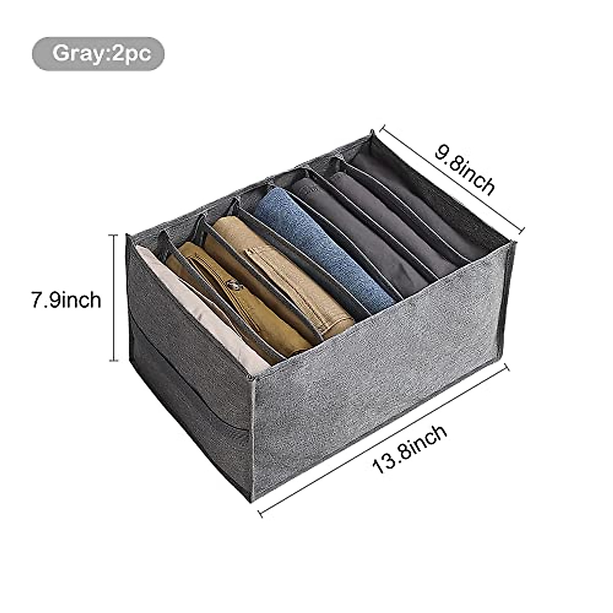 kingdalux 2PC Upgrade Wardrobe Clothes Organizer, Thicken 7 Grids Foldable Drawer Separation Box, for Jeans, Sweater, T-Shirts, Dresses, Bra, Kid Clothing Storage