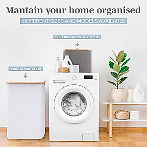 Lonbet - Gray Small Laundry Hamper With Lid - Collapsible Laundry Baskets - Hampers for Laundry - Laundry Room Organization - 13.2 Gal. (1-2 Loads) - 100% Free Plastic - Eco-Friendly Fabric Bamboo