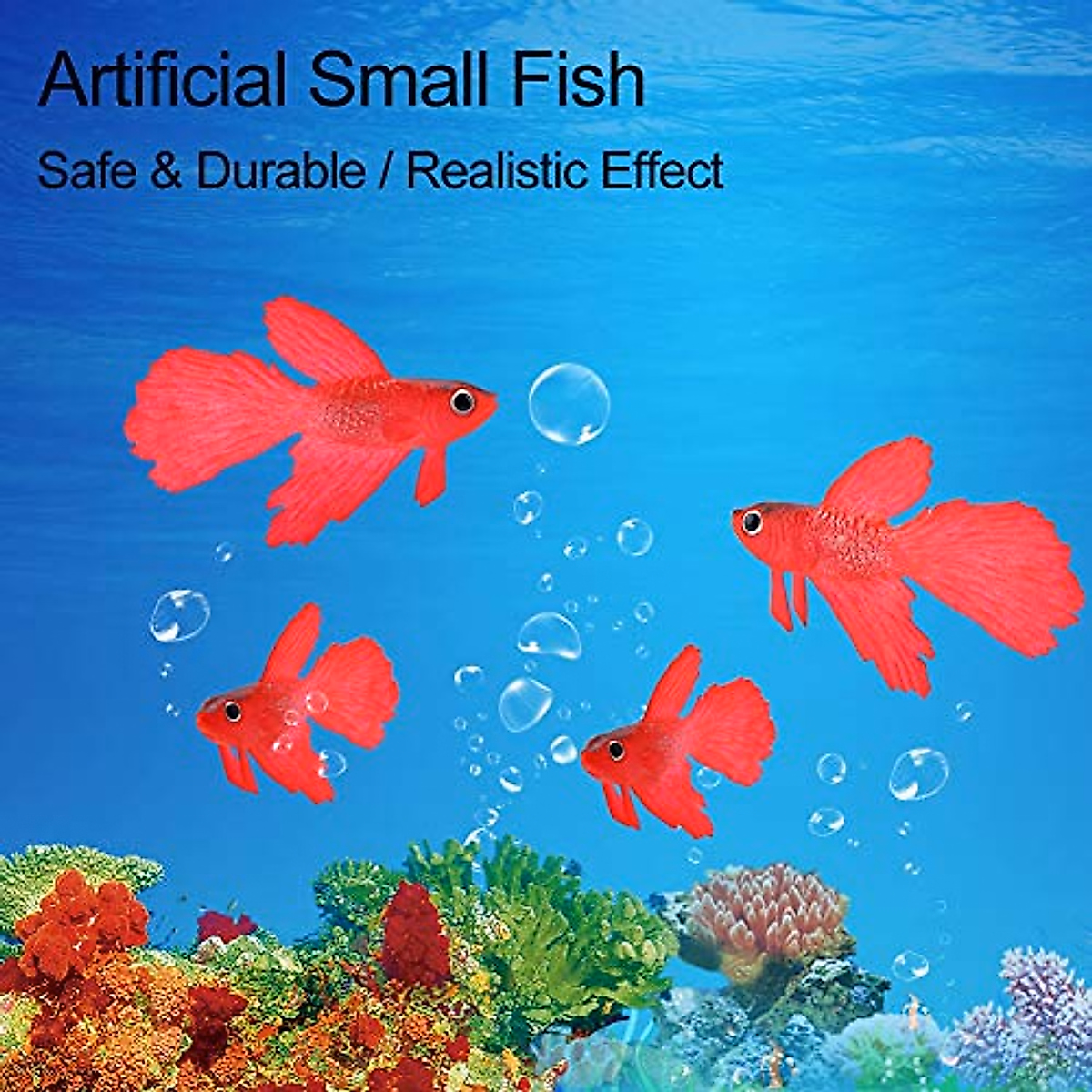 ViaGasaFamido Aquarium Fake Fish, Simulation Silicone Artificial Small Fish with Suction Cup for Fish Tank Ornament(Red Betta Fish)