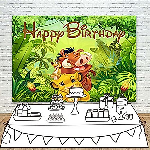 Lion King Backdrop for Birthday Party 5x3ft Jungle Safari Happy Birthday Background Lion King Backdrop for Boy 1st Birthday Vinyl Lion King First Birthday Banner for Party Decorations