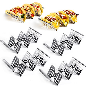 QKENDY Taco Holders Set of 6, Stainless Steel Taco Holder Stand, Stylish Taco Shell Holders, Each Metal Taco Stands for 3 Tacos, Taco Rack Taco Serving Tray Oven, Grill and Dishwasher Safe
