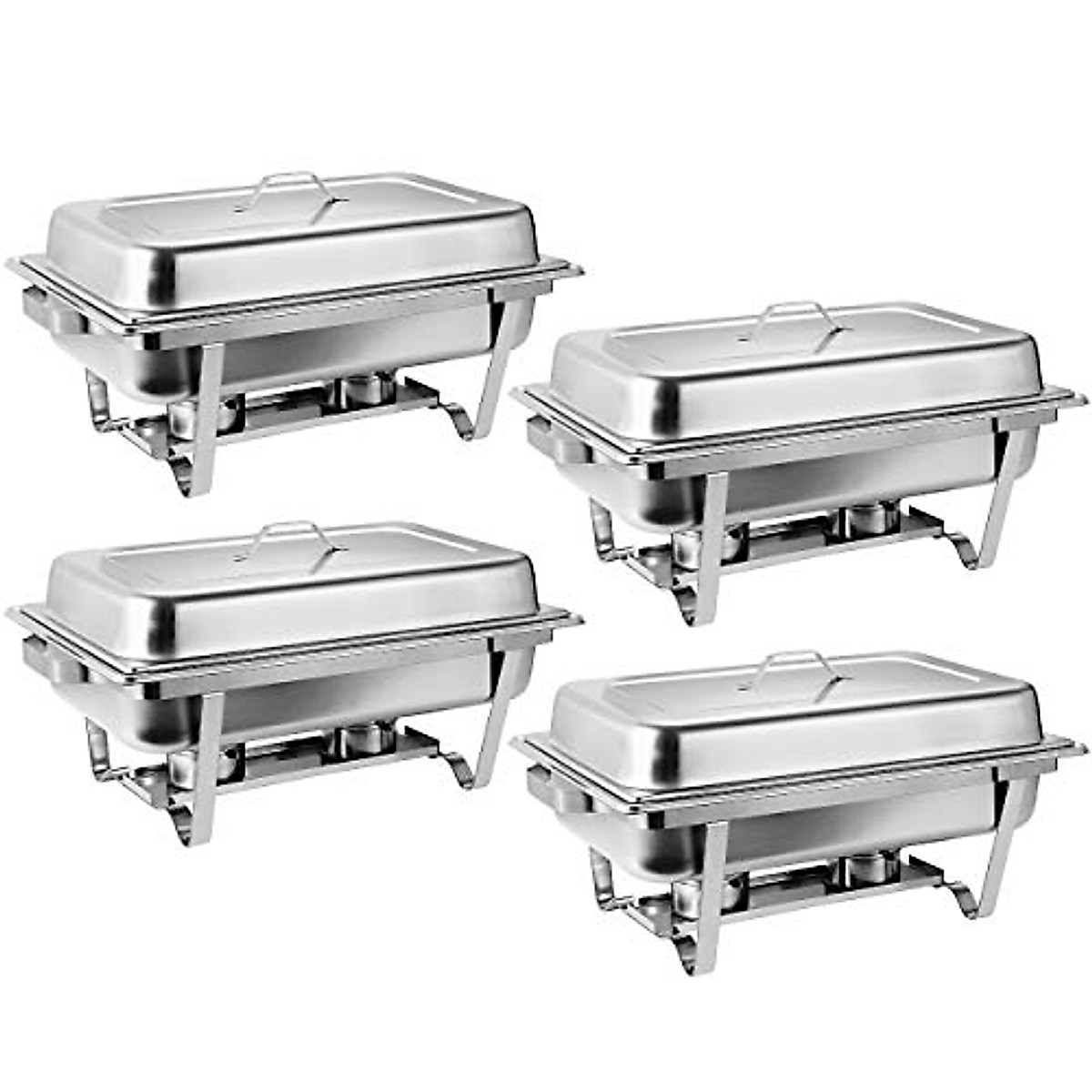 SUPER DEAL 8 Qt Stainless Steel 4 Pack Full Size Chafer Dish w/Water Pan, Food Pan, Fuel Holder and Lid For Buffet/Weddings/Parties/Banquets/Catering Events (4)