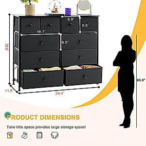 SENSWEET 10 Dresser for Bedroom, Big Fabric Dressers & Chests of Drawers for Living Room, Hallway/Nursery/Clothes Dresser with Steel Frame & Wood Top （Dark Grey