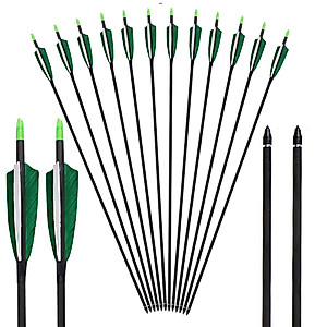 Huntingdoor Pure Carbon Arrows 31inch 400spine Archery Arrows Feather Fletching Screw-in Field Points Targeting Arrows for Compound Bow Recurve Bow 6/12 Pack