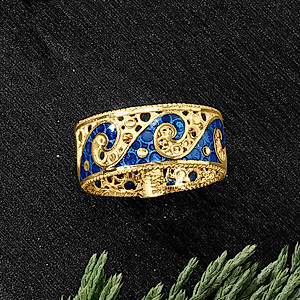 Ross-Simons Italian 14kt Yellow Gold Wave Ring With Blue Enamel. Size 5