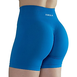 AUROLA Intensify Workout Shorts for Women Seamless Scrunch Short Gym Yoga Running Sport Active Exercise Fitness Shorts(M,Diva Blue)