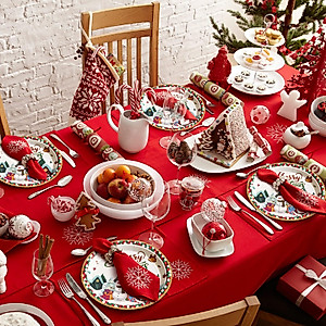 AFZMON 50 Pack Christmas Party Plates Dessert Paper Dinnerware Plates, 7 Inch Snowman Santa Gift Box Wooden Cottages Theme Disposable Round Plate for Xmas Holiday Party Supplies