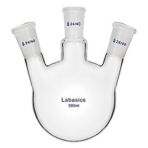 Labasics Glass 500ml 3 Neck Round Bottom Flask RBF, with 24/40 Center and Side Standard Taper Outer Joint, 500ml