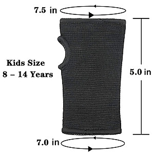 Luwint Kids Hand Wrap - Knitted Palm Sleeve Wrist Brace Hand Protection Support for 8-14 Years, 1 Pair Black