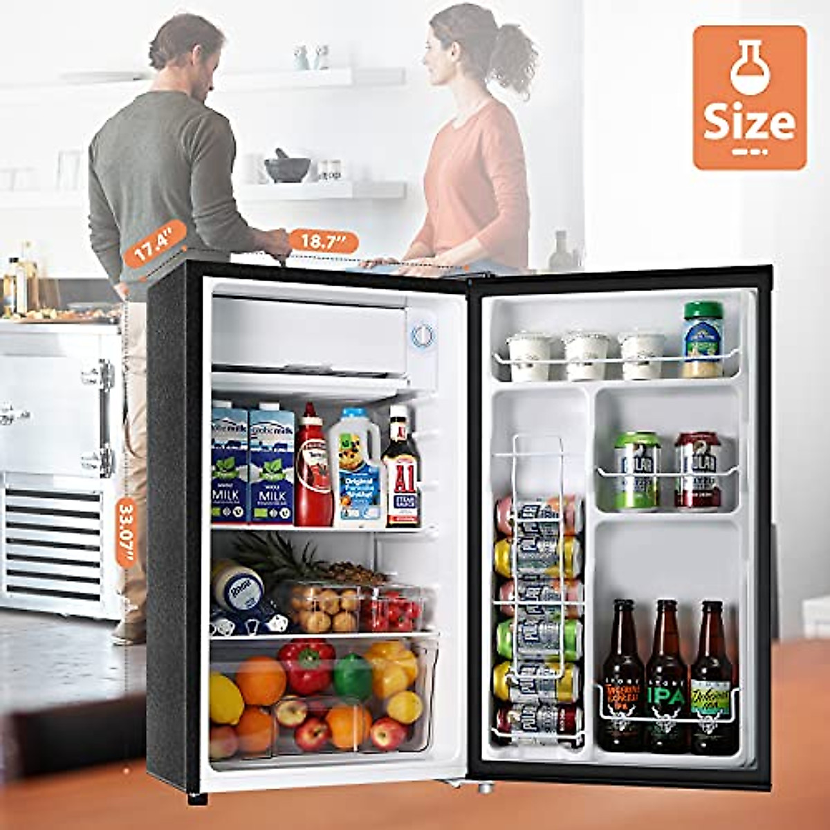 BANGSON Mini Fridge with Freezer,3.2Cu.Ft, Energy Saving, Low Noise with Reversible single door, mini fridge for Bedroom Office and Dorm, Mini Fridge Gifts for Women and Kids, Black