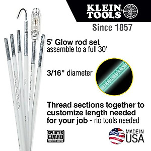 Klein Tools 56430 Glow Fish Rod Set, Wire Puller, 30-Foot