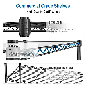 5 Tier NSF Wire Shelf Shelving Unit, 14 x 30 x 60 Inch 750lbs Capacity Adjustable Storage Metal Rack with Wheels/Leveling Feet & Shelf Liners, Ideal for Garage, Kitchen, Office Home and More - Black