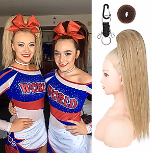 SEIKEA Ponytail Extension Cheer Ponytail Hair Piece, 16" Cheerleader Straight Blonde Ponytail Hairpiece for Cheerleader Competition, Dance