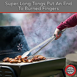 Grill Tongs Super Long 24-inch Heavy Duty for BBQ and Grilling | Extra Long Stainless Steel Grilling Tongs for Outdoor Grill and Kitchen Cooking | Long Metal Tongs with Safety Hand Grips