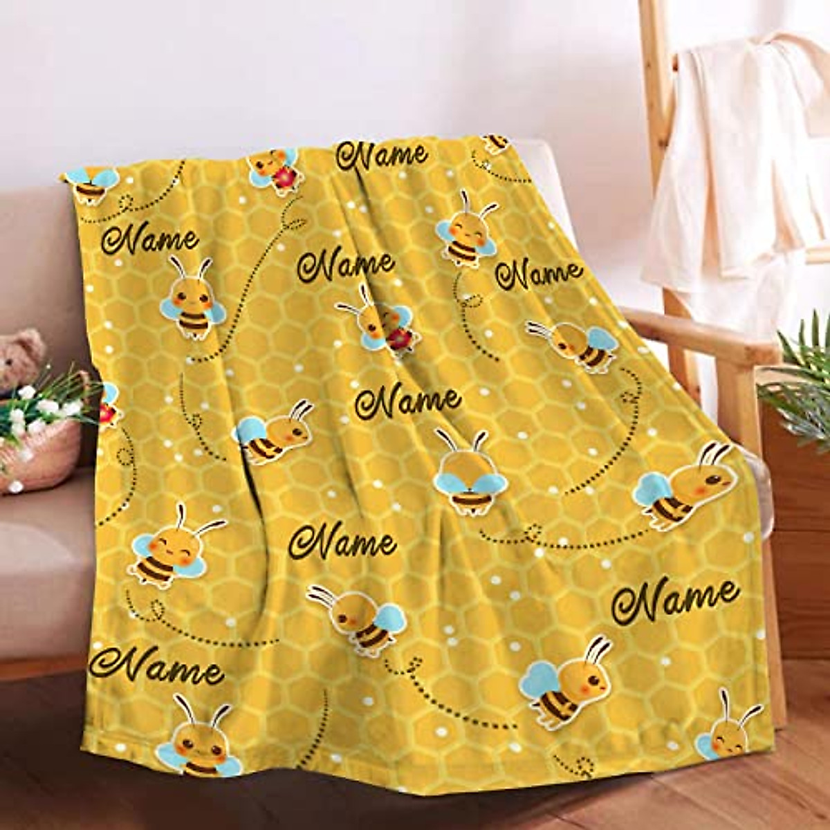 Custom Cute Bee Blankets Super Soft for Bed Couch Sofa Fuzzy Warm Cozy Lightweight Throw for Friend Adults Women Men 80 in x 60 in Large for Adult