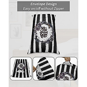 Edwiinsa Halloween Rose Pillow Covers King Standard Set of 2 Bed Pillow, Plush Soft Comfort for Hair/Skin Cooling Pillowcases with Envelop Closure 20x36 Inches Black Geometric Stripes Flower