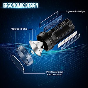 E-SHIDAI Solar Flashlights, Solar Flashlight for Multi Function 8000 Lumens Led Flashlight with Emergency Strobe Light Emergencies, Led High Lumens, USB C and Large Capacity Battery Fast Charging