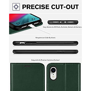 TUCCH Case Wallet for iPhone XR, Stand PU Leather Folio RFID Blocking Credit Card Slot [Wireless Charging] Flip Phone Cover TPU Shockproof Interior Case Compatible with iPhone XR 6.1, Midnight Green