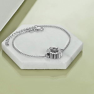 ONEFINITY Sunflower Urn Bracelet for Ashes 925 Sterling Silver Sunflower Cremation Keepsake Pendant Locket Bracelet for Women Mom