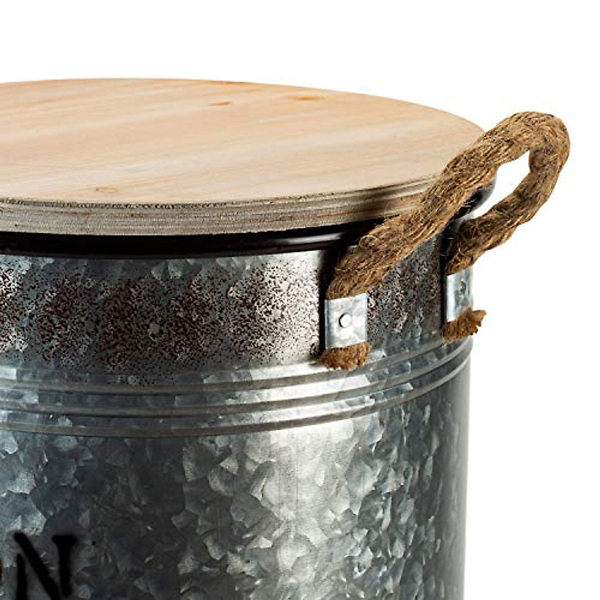 Organize It All Cobblestone Metal Storage Bin Décor, Set of 2 Multi Sized, with Wooden Lid and Handles, in Grey