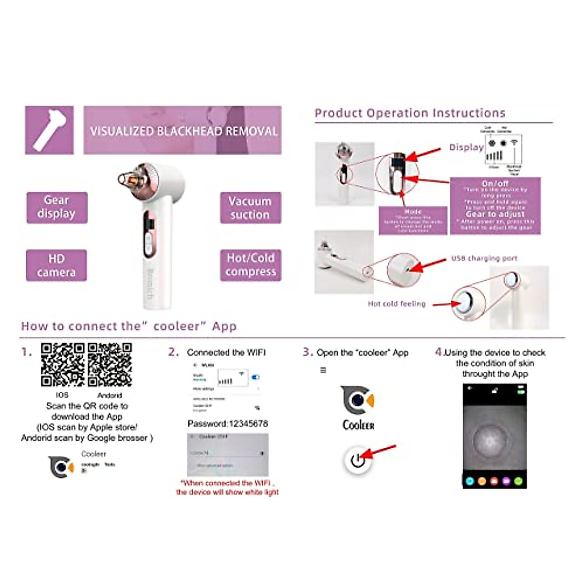 Bronich FDA Certified-Newest Blackhead Remover Pore Vacuum with 30X HD Camera,Deep Pore Cleaner and Blackhead Extractor with 5 Adjustable Suction Levels,USB Rechargeable for Women-Men Skin Care