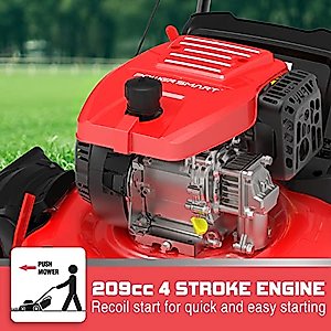 PowerSmart Gas Powered Push Lawn Mower 21 Inch 209 CC Engine, 3 in 1 Bag, Side Discharge, and Mulching Capabilities, DB2321PH Red
