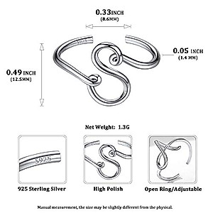 ChicSilver Jewelry Personalized Letter Ring for Women Sterling Silver Adjustable Wrap Open Ring Friendship Engagement Ring (S)