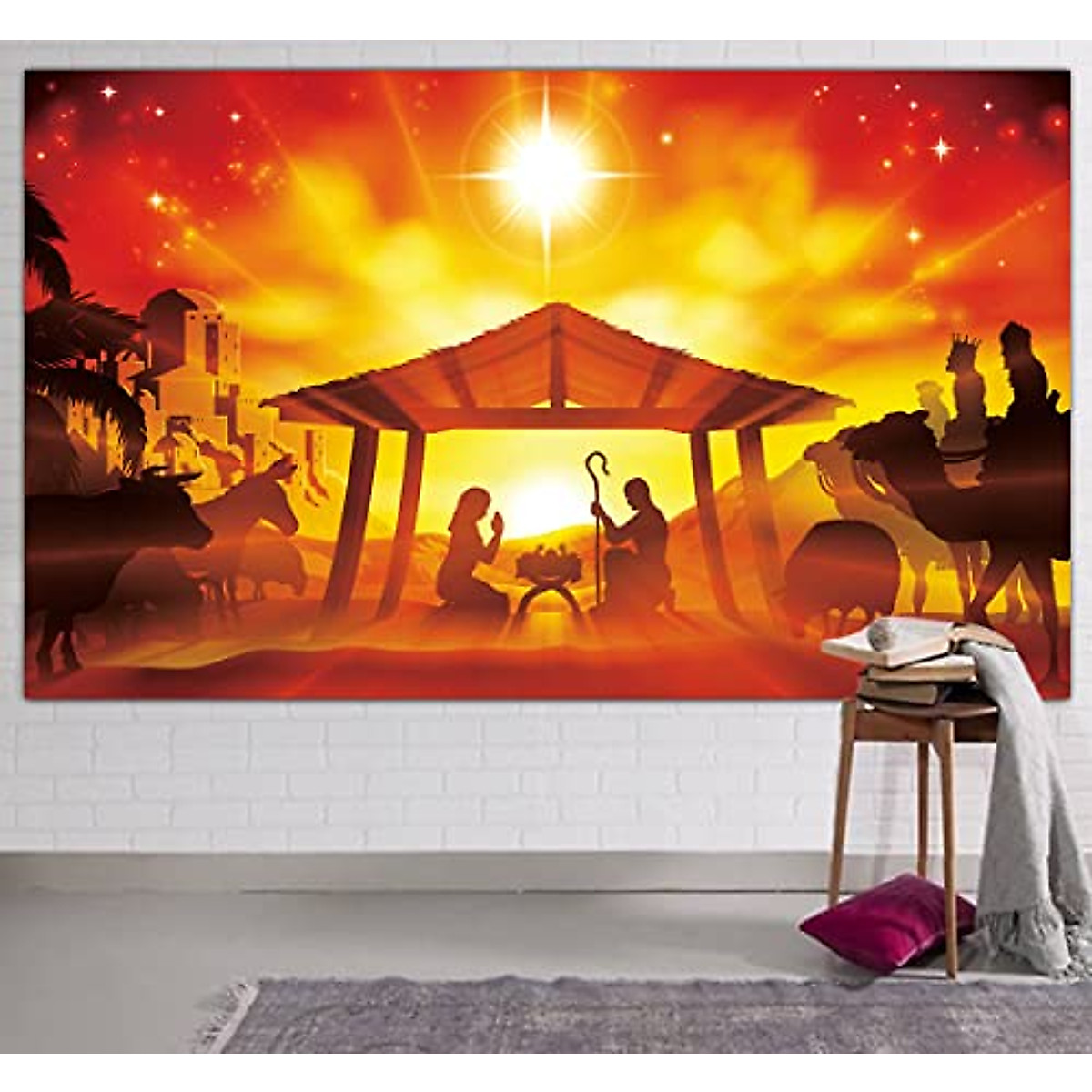 Merry Christmas Holy Nativity 6.0 x 3.6 ft Religious Backdrop for Photo Manger Scene