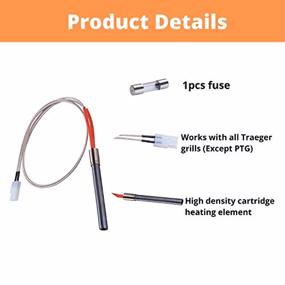 Hot Rod Ignitor Replacement for Pellet Grills - Fire Works Igniter Kit Compatible with Pit Boss 700 700FB 70112 820 820D 820Pro BBQ Grills, Camp Chef Wood Pellet Grills, Traeger Wood Pellet Grills