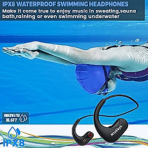 MTYBBYH Waterproof Headphones for Swimming,IPX8 Waterproof 8GB MP3 Player Wireless Bluetooth Swimming Headphones with Noise Cancelling Mic for Swimming,Diving,Running,Cycling,Gym,Workout