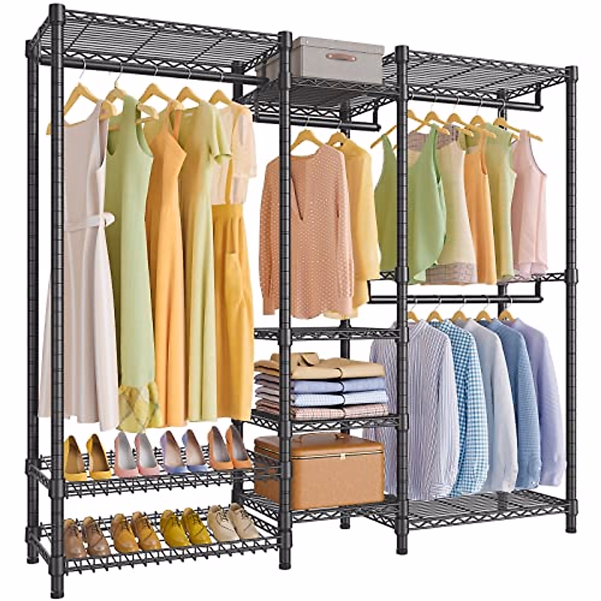 VIPEK V8i Basic Wire Garment Rack Heavy Duty Clothes Rack with Adjustable Shelves & Shoes Racks, Freestanding Wardrobe Closet for Bedroom, Metal Clothing Rack for Hanging Clothes, Black