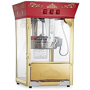 Olde Midway Movie Theater-Style Popcorn Machine Maker with 10-Ounce Kettle - Red, Vintage-Style Countertop Popper