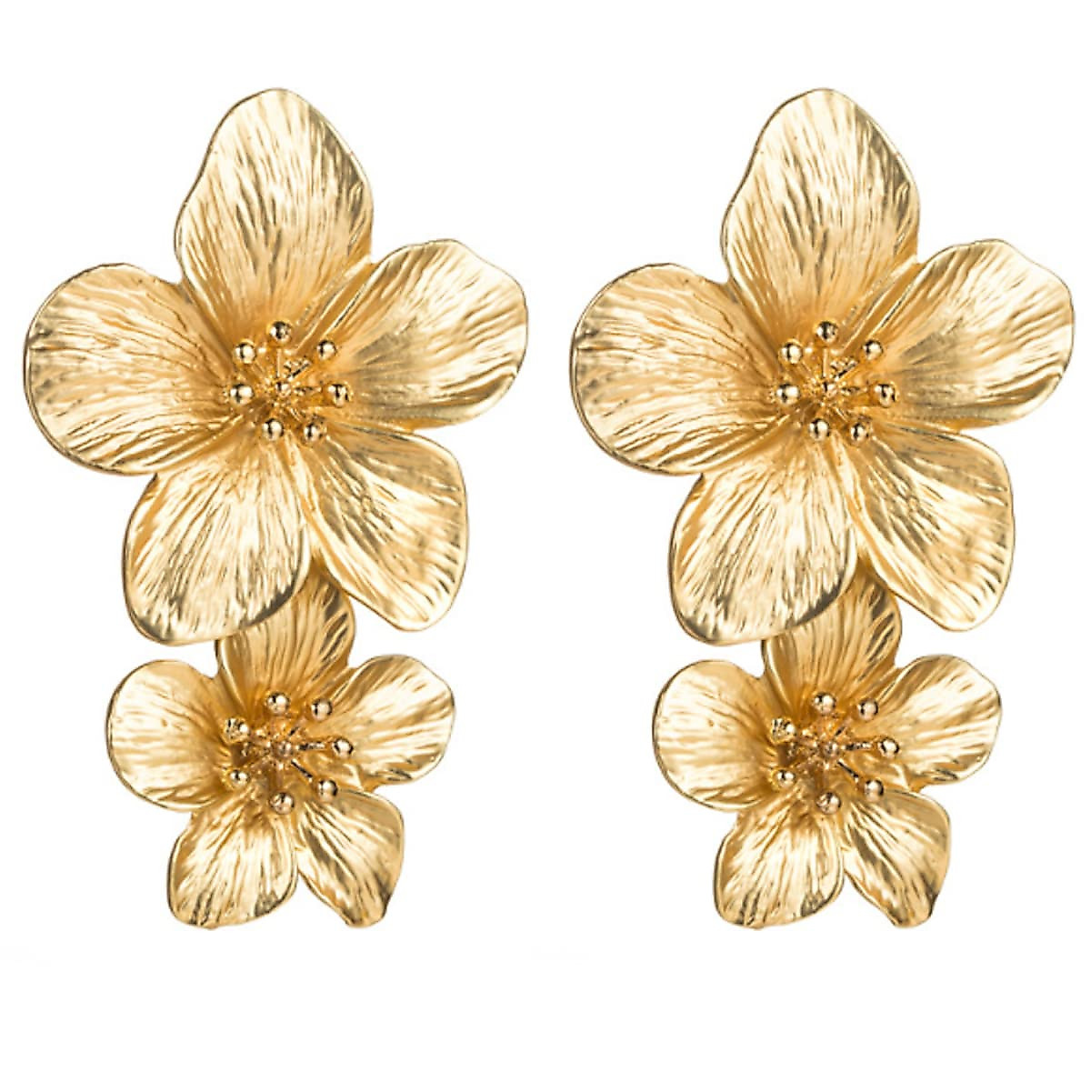 Boho Matte Flower Stud Earrings Chic Floral Statement Dangle Earrings for Women Gold Statement Earrings