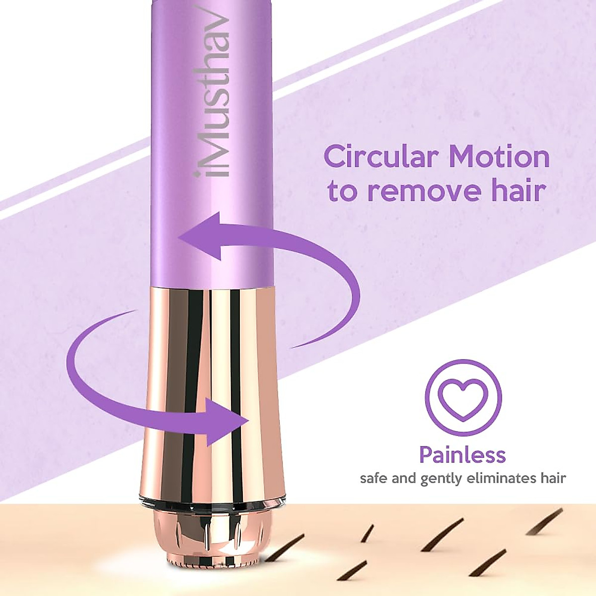 Mini Portable Facial Hair, Lips and Chin Removal Trimmer for Women, Facial Painles Epilator Pen, 18K gold-plated 13mm hypoallergenic rotary head. 360° LED light for Instant and Painless Hair Removal