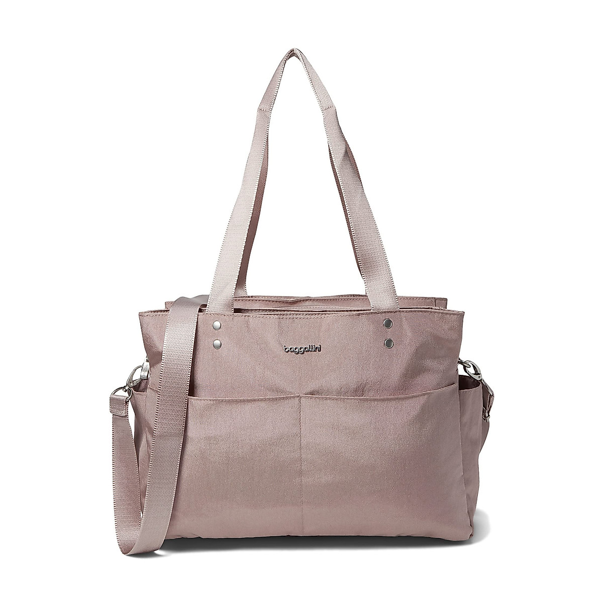 Baggallini The Only Bag - Multi-Compartment Crossbody Tote Bag for Women, Blush Shimmer