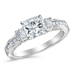 White Gold 3 Stone Channel Set Princess Cut Diamond Engagement Ring with a 0.5 Carat GIA Certified Princess Cut E Color VS1 Clarity Center Stone