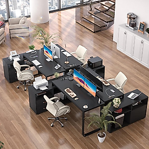 Homieasy L Shaped Desk with File Cabinet & Power Outlet, Reversible 55 Inch Large Corner Computer Desks with LED Strip, L-Shaped Computer Desk with Drawers and Storage Shelves, Black