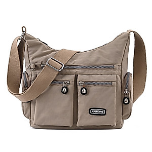 NOTAG Nylon Crossbody Bag for Women Lightweight Shoulder Bags Zipper Multipockets Messenger Handbags Purses (Apricot)