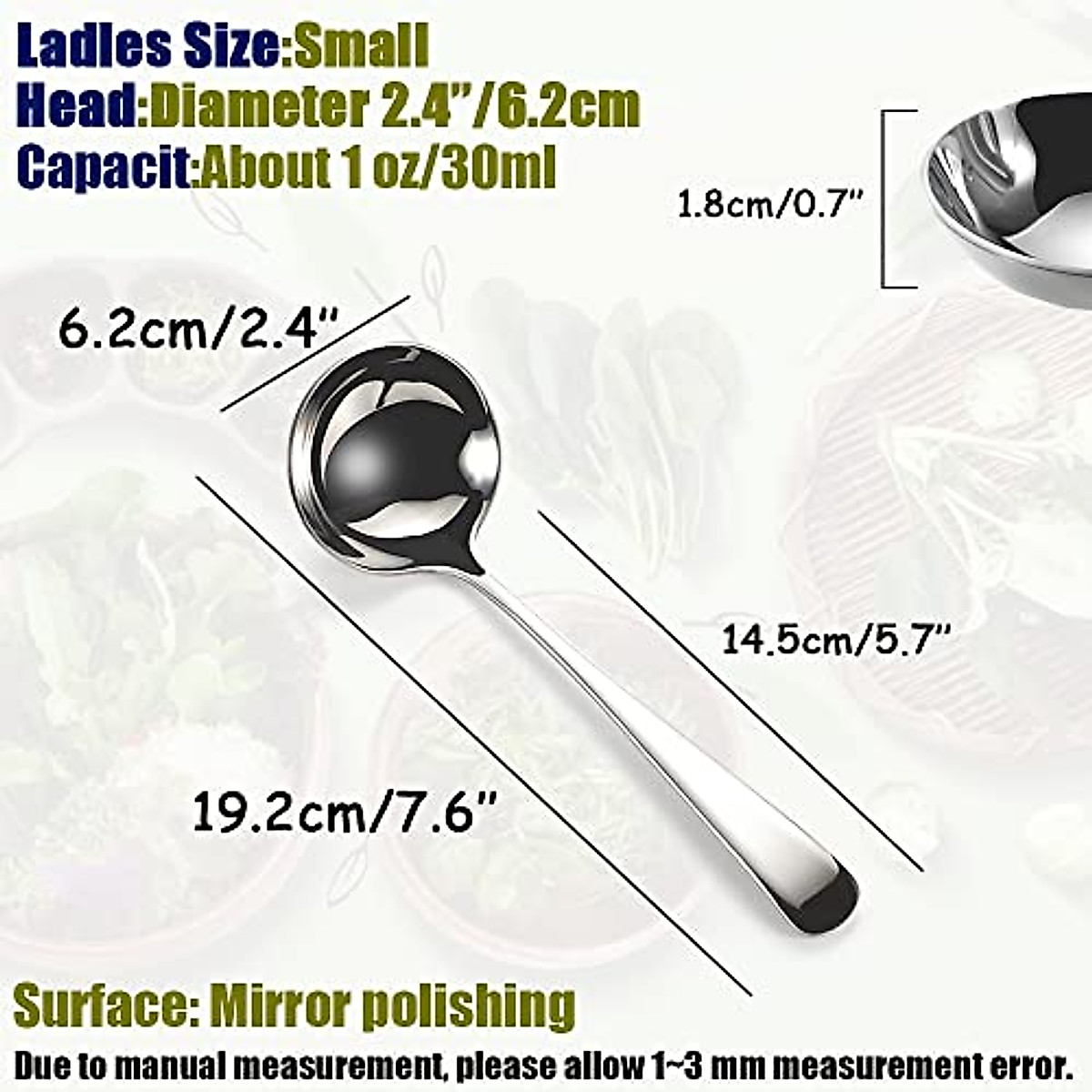 Wenkoni Small Soup Ladles,Sauce ladles,Gravy Soup Spoon Ladles,2 Pack 18/10 Non-magnetic Stainless Steel 7.6" Round Ladles (Color:Silver).