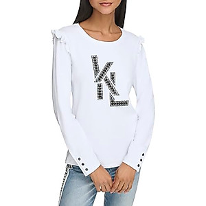 Karl Lagerfeld Paris Women's Logo with Detail Top, White