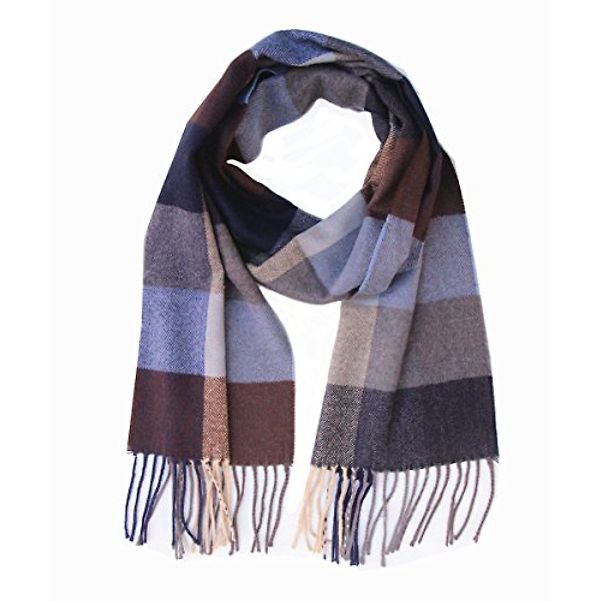 SAFERIN Men Winter Plaid Soft Elegant Cashmere Feel Wrap Scarf Grey Plaid (3-9 Blue Coffee Plaid)