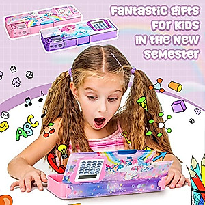 2 Pieces Multifunctional Pencil Box for Girls Unicorn Multifunction Pencil Case Plastic Mermaid Pencil Case with Calculator and Pencil Sharpener Pencil Pouch School Gifts for Kids Teens Supplies
