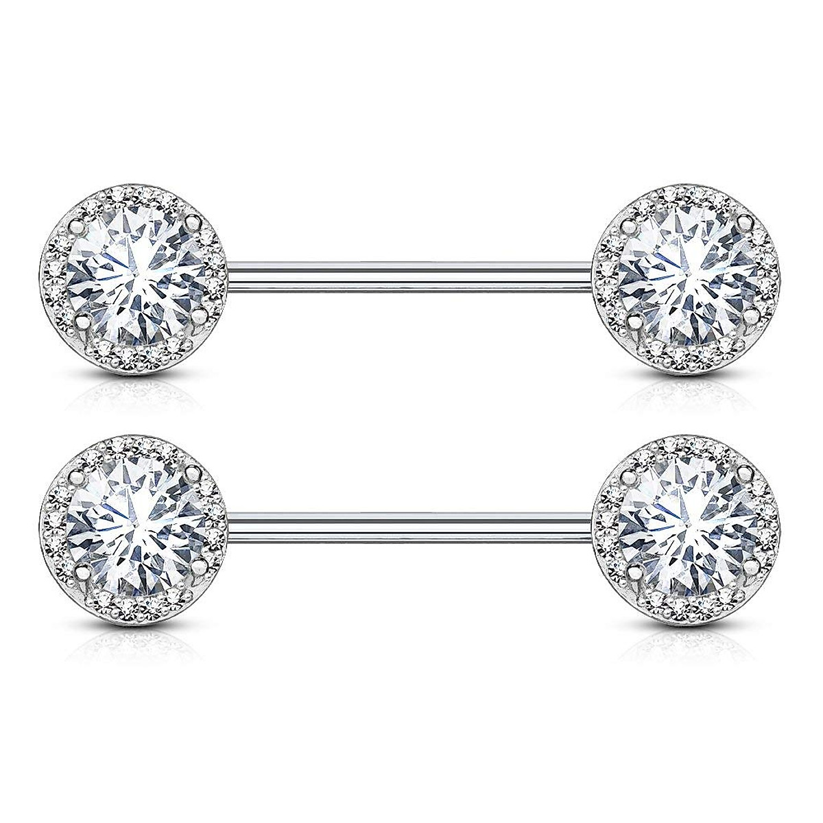 Forbidden Body Jewelry Fancy CZ Halo Frame Surgical Steel Nipple Barbells Set