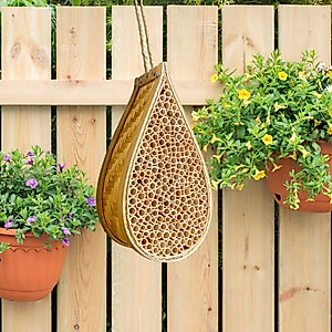 Mason Bee Houses for the Garden Handmade Bamboo Carpenter Bee House Hanging Outside, Dew Drop Waterproof Beehives for The Garden Attracts Peaceful Bee Pollinators to Enhance Your Garden's Productivity