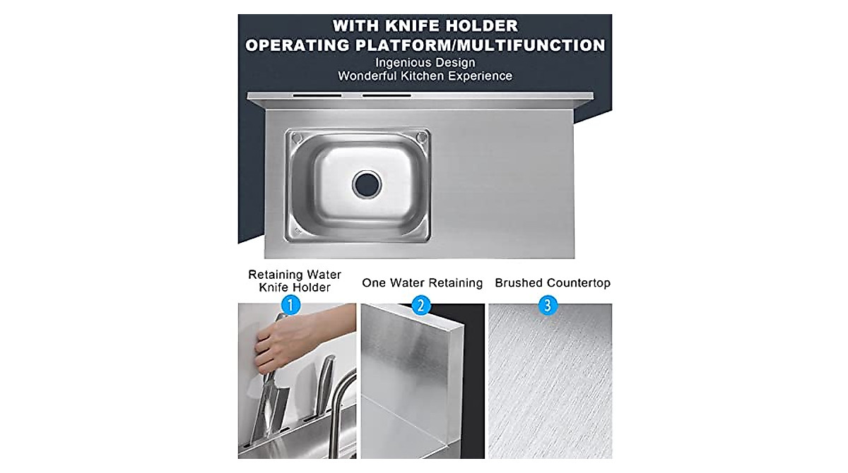 Stainless Steel Kitchen Sink with Workbench & Storage - Commercial Use