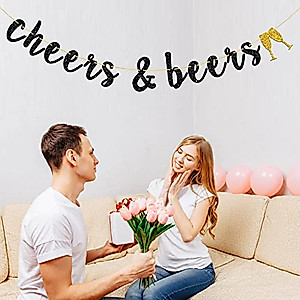 INNORU Cheers & Beers Banner, Black Glitter Cheers to 2023 Banner, Happy New Year, Happy Birthday, Wedding, Bachelorette, Engagement, Graduation Party Decorations