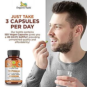 Organic Veda Triphala Capsules, 2000mg – Premium Ayurvedic Herbal Supplement Made with Organic Herbs Amla, Haritaki, Bibhitaki Fruits for Colon, Digestive & Immune System – 120 Veggie