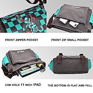 Xbaondb Demon Slayer Backpack Teens Shoulder Bag , Large-capacity Taptop Bag , PU + Canvas with Polyester Lining(Green)