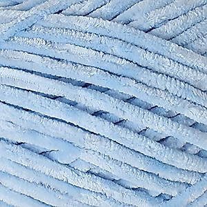 2 Skein La Mia Mellow Velvet Chenille Yarn for Knitting and Crocheting Baby Clothes, Blankets and Accessories, 100% Polyester, 100 gr (3.5 oz) / 115 m (125 Yards), Super Bulky, Baby Blue - 907
