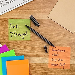 Transparent Sticky Notes 3" x 3" with Gel Pen, 6 Pads High Transparency Post Sticky Notes Clear Translucent Can Write See Through Stickers for Office School Planner Reminder Memo Supplies (6 Color)